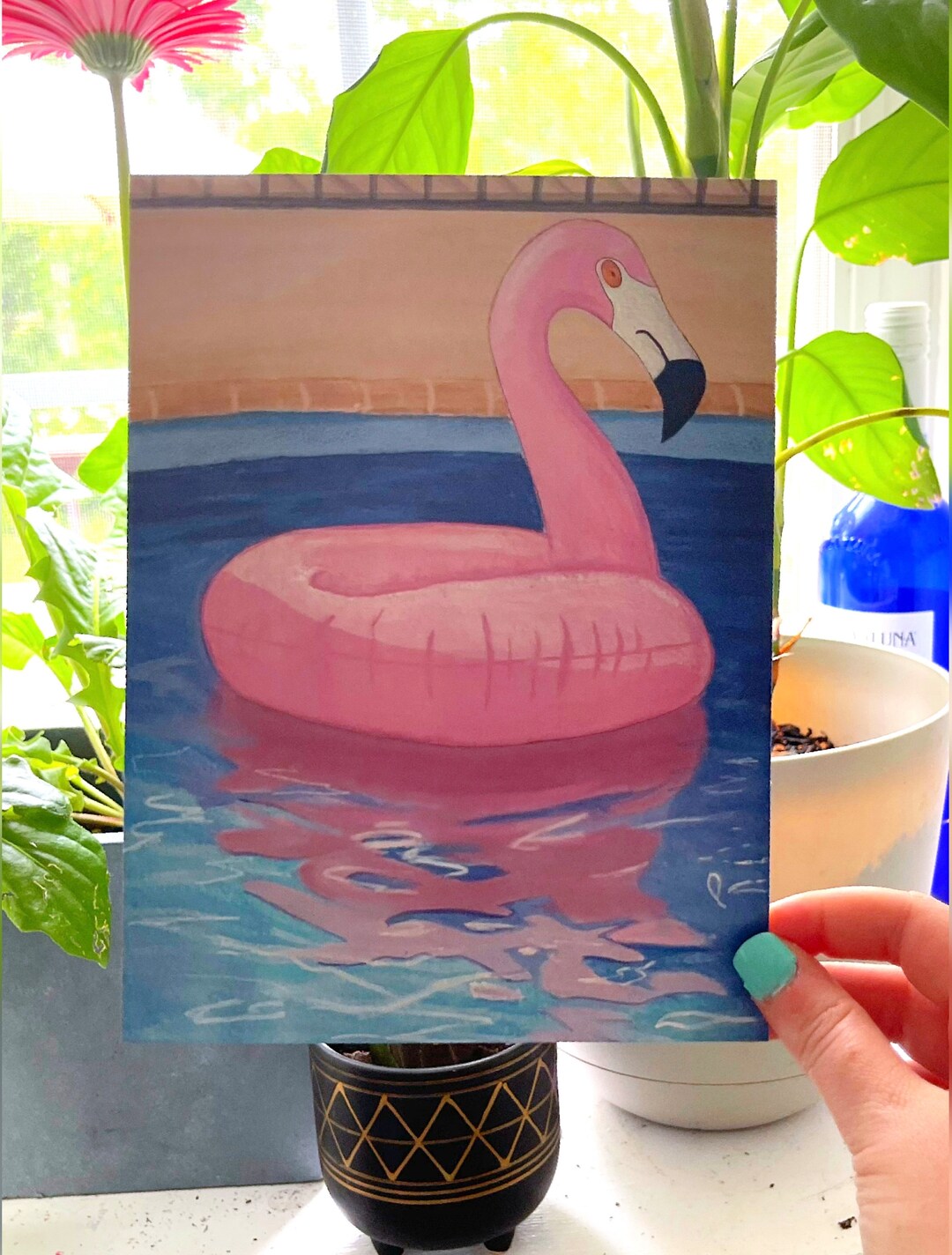 Floating Around | Flamingo | Pool Float | Art Print | Matte - Etsy