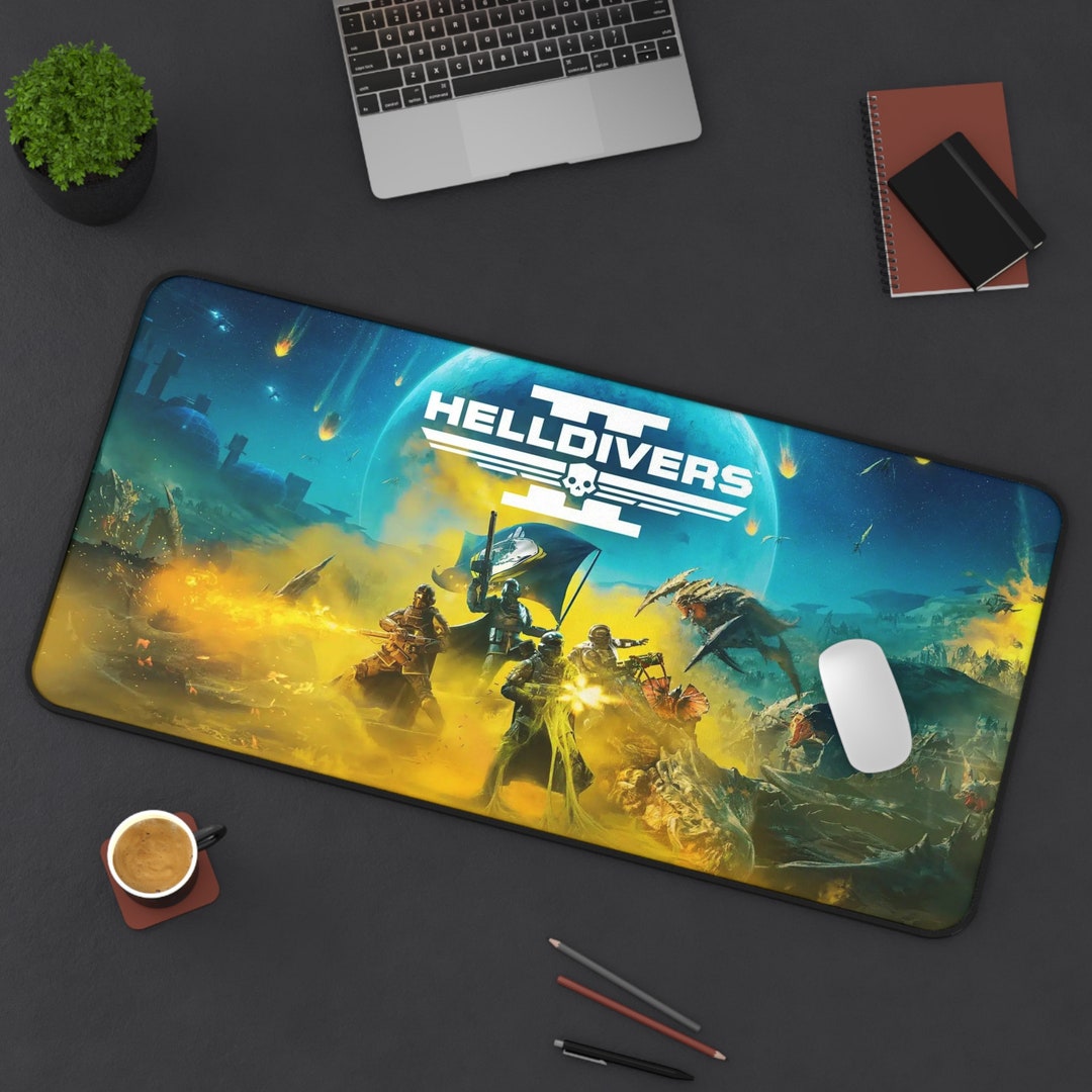 Hell Shooter Desk Mat, Shoot Em up Mouse Pad, Monster Killing Mousepad, Helldivers 2 Merch, Hell ...