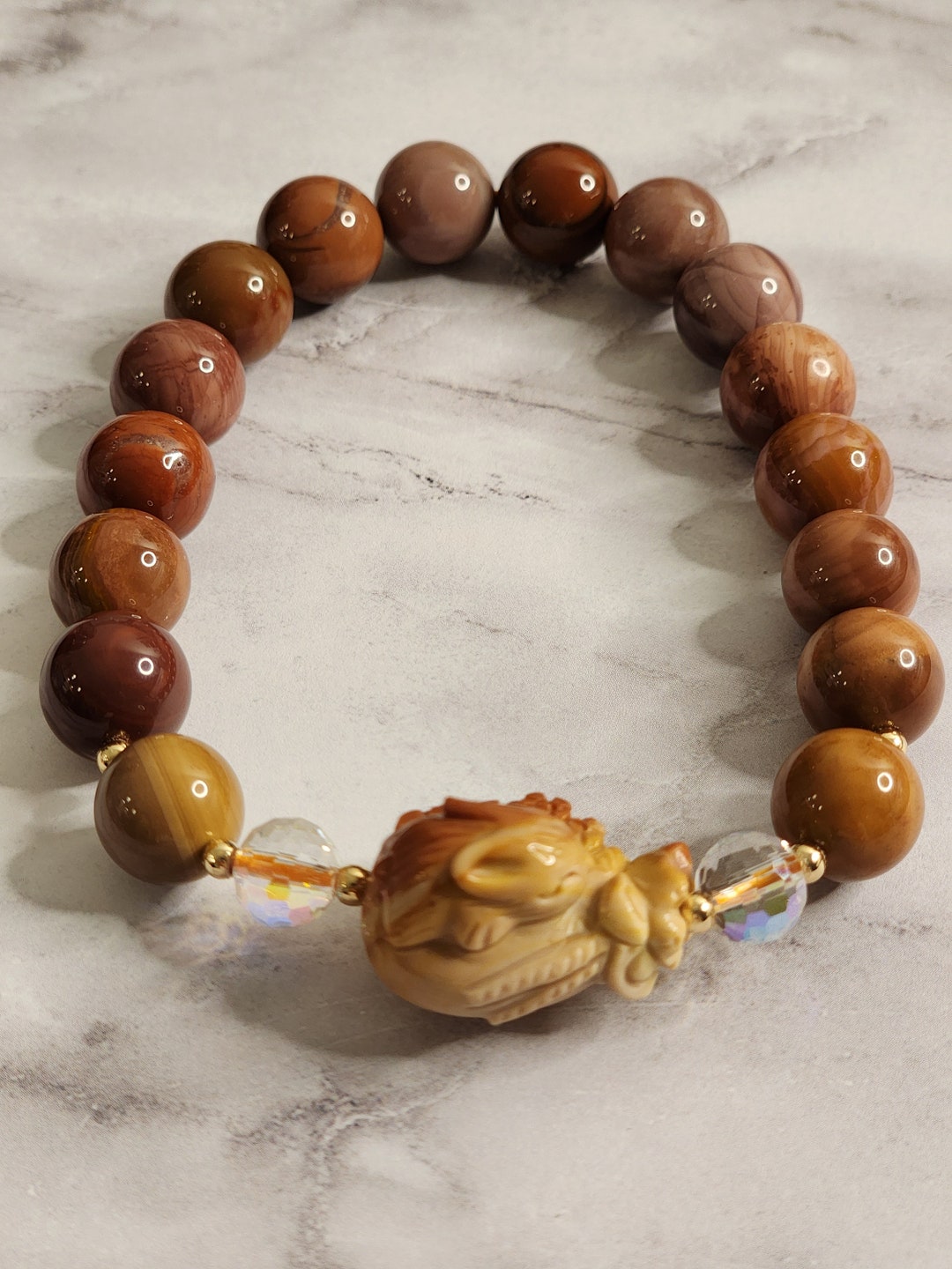 Alashan Agate Rabbit & Money Bag Charm Bracelet - Etsy