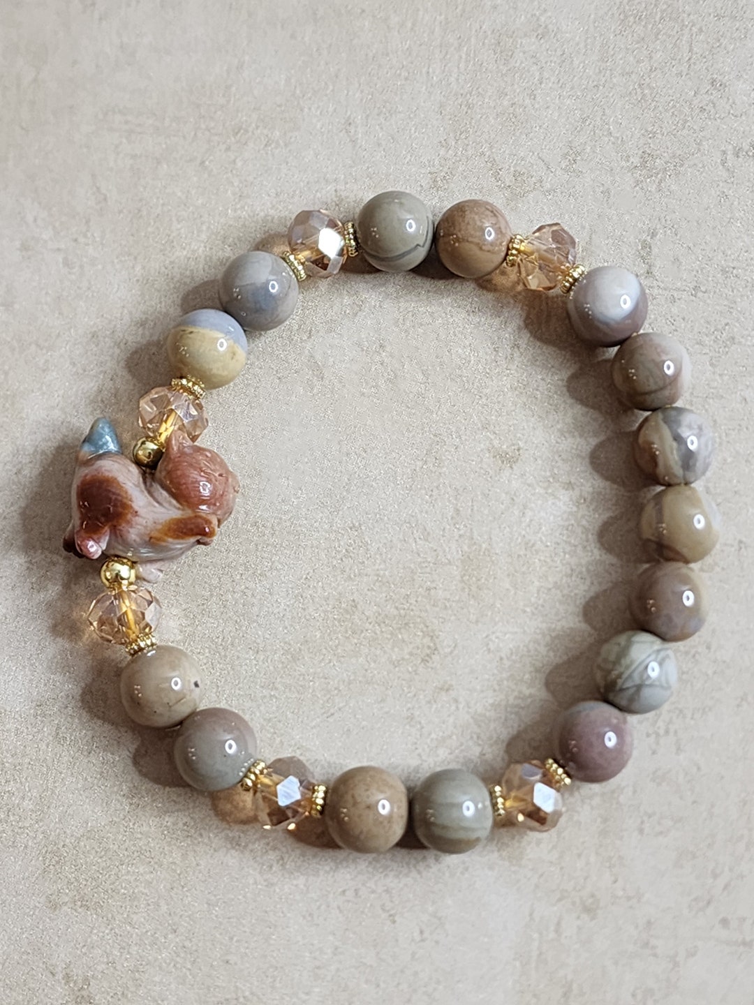 Alashan Agate Chubby Cat Charm Bracelet - Etsy