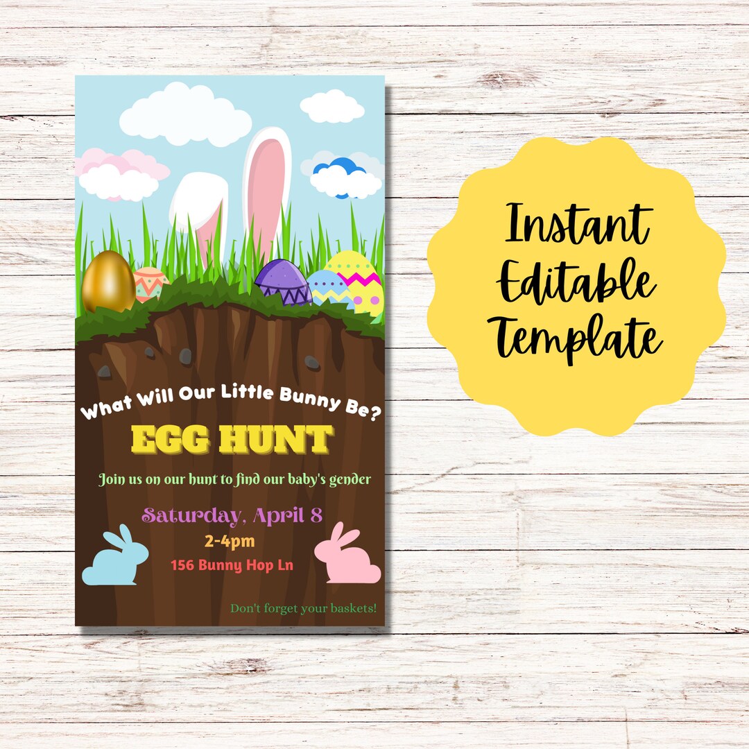 Editable Easter Gender Reveal Invitation Easter Egg Hunt Baby Invite ...