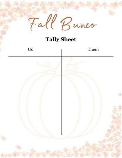 Fall-themed Bunco Printables - ALL ITEMS NEEDED! - Etsy
