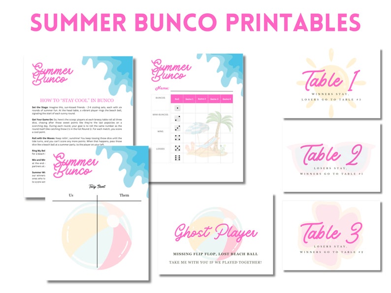 Cute Summer Beach-themed Bunco Printables - Etsy