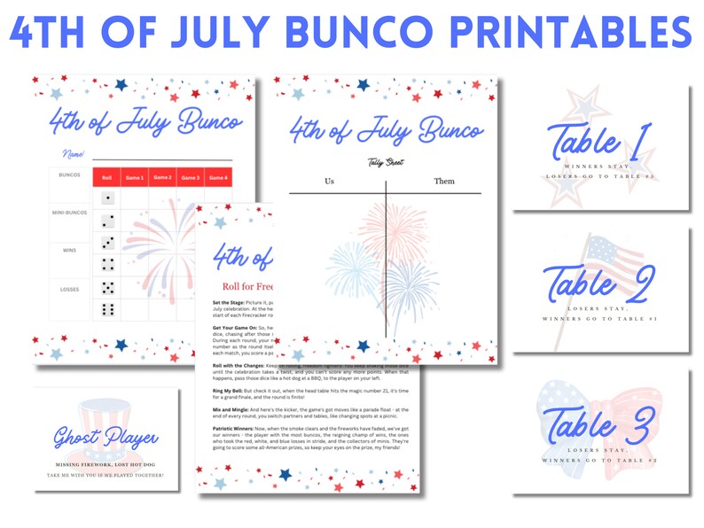 4th of July / Independence Day Themed Bunco Printables - Etsy