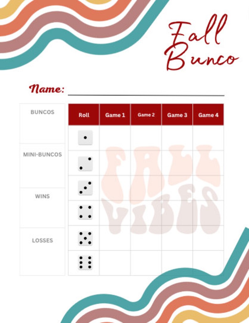 Retro Fall Bunco Printables: Digital Bunco Print-outs to Bring the ...