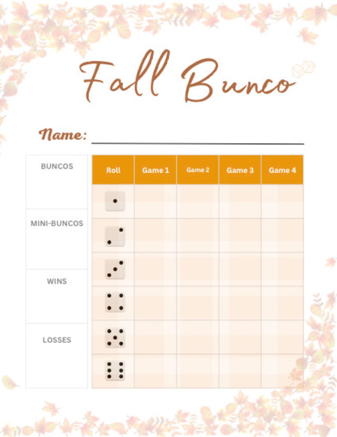 Fall-themed Bunco Printables - ALL ITEMS NEEDED! - Etsy