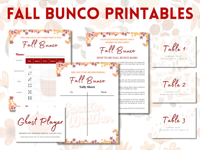Sassy Fall-themed Bunco Printables - Etsy