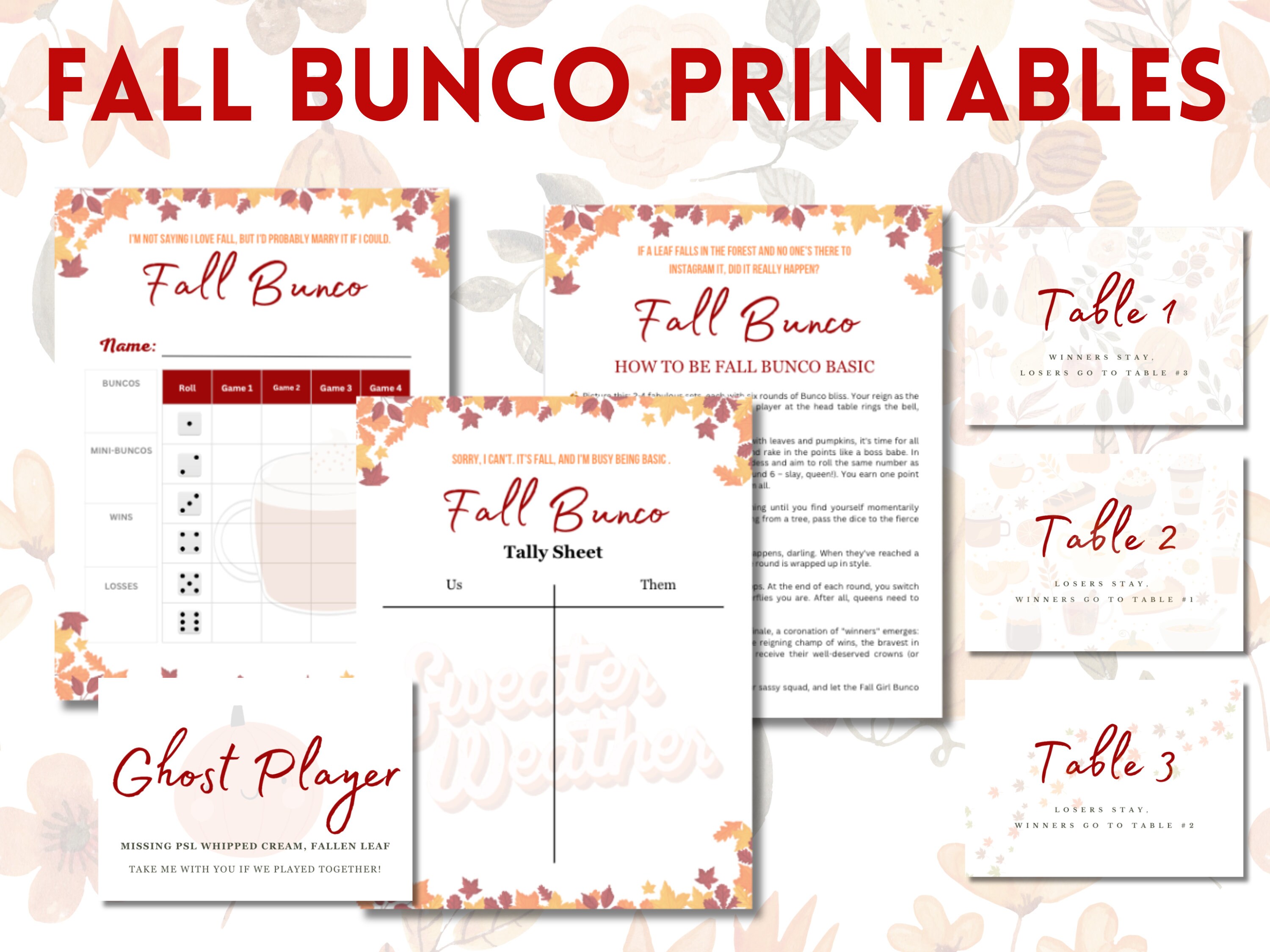 Sassy Fall-themed Bunco Printables - Etsy