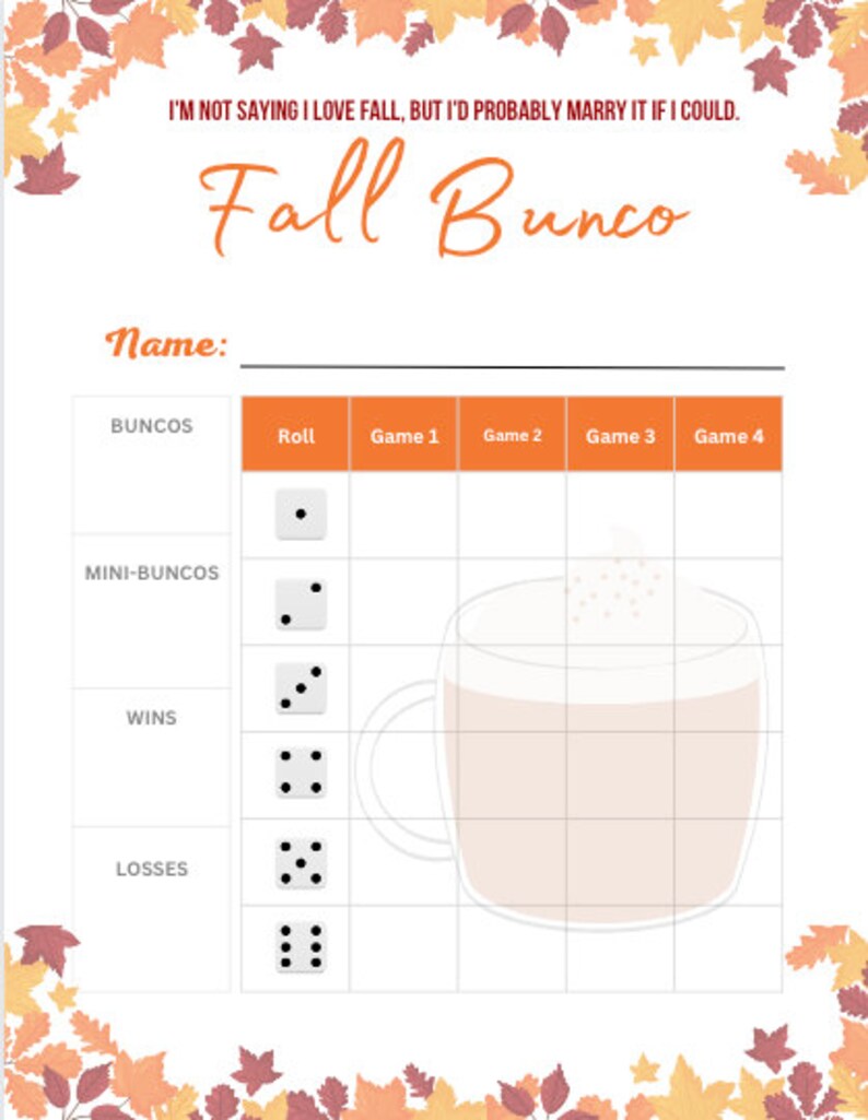 Sassy Fall Bunco Digital Printables: FALL Into Fabulousness! - Etsy