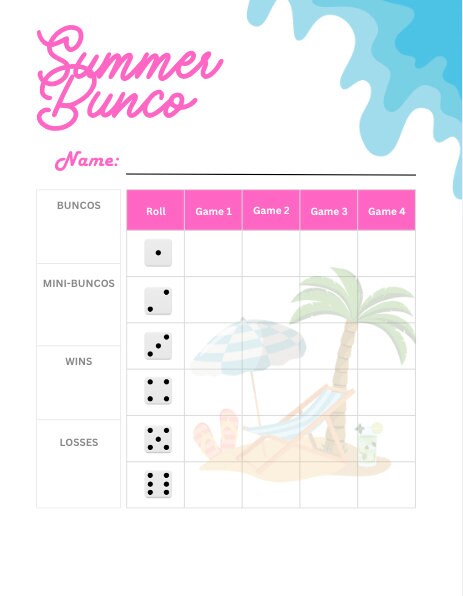 Cute Summer Beach-themed Bunco Printables - Etsy
