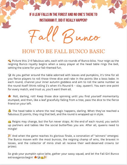 Sassy Fall Bunco Digital Printables: FALL Into Fabulousness! - Etsy