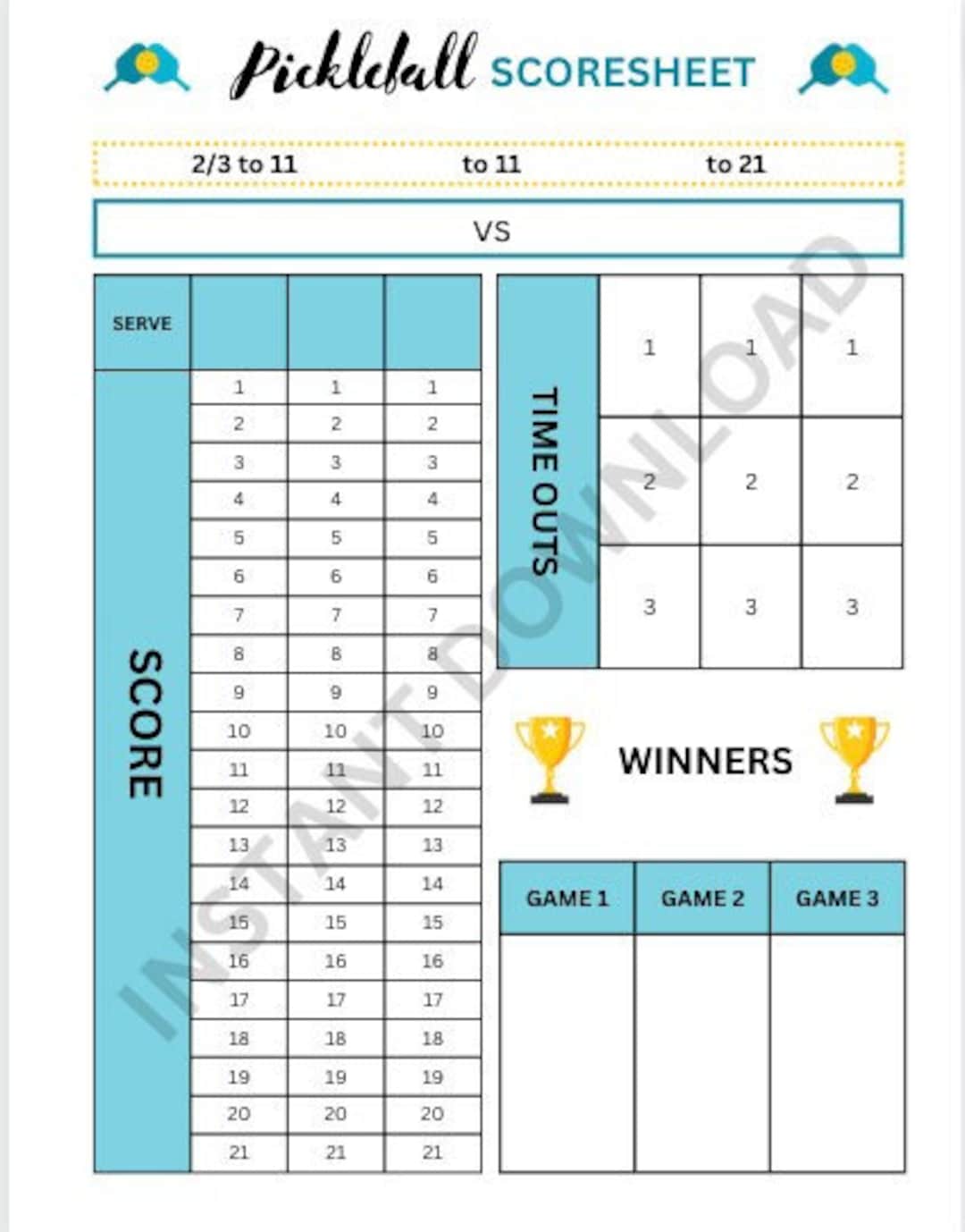 Downloadable Pickleball Scoresheet: Score Big & Keep Track of the ...