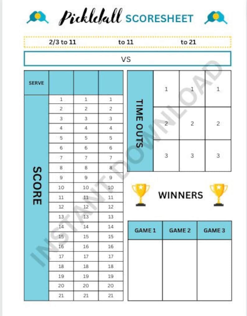 Downloadable Pickleball Scoresheet: Score Big & Keep Track of the ...
