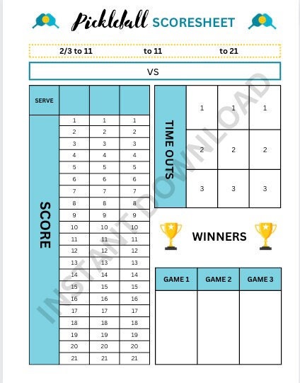 Downloadable Pickleball Scoresheet: Score Big & Keep Track of the ...