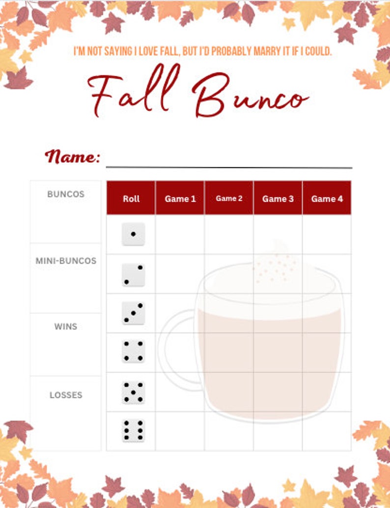 Sassy Fall-themed Bunco Printables - Etsy