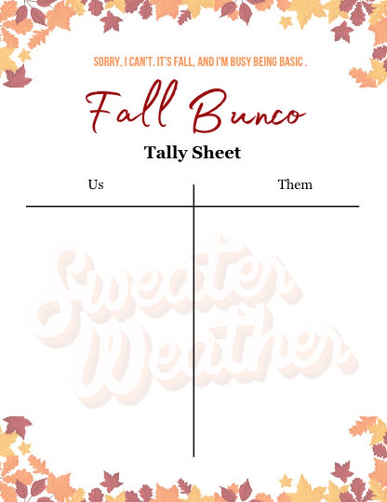 Sassy Fall-themed Bunco Printables - Etsy