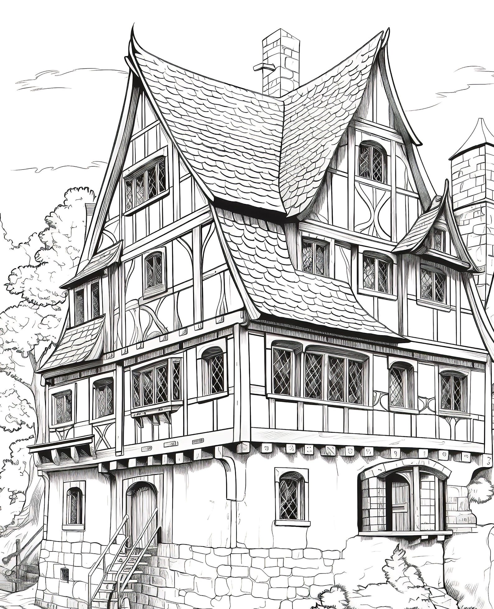 60 Old Fancy Homes Coloring Pages, Coloring Book, Adult Coloring Book ...