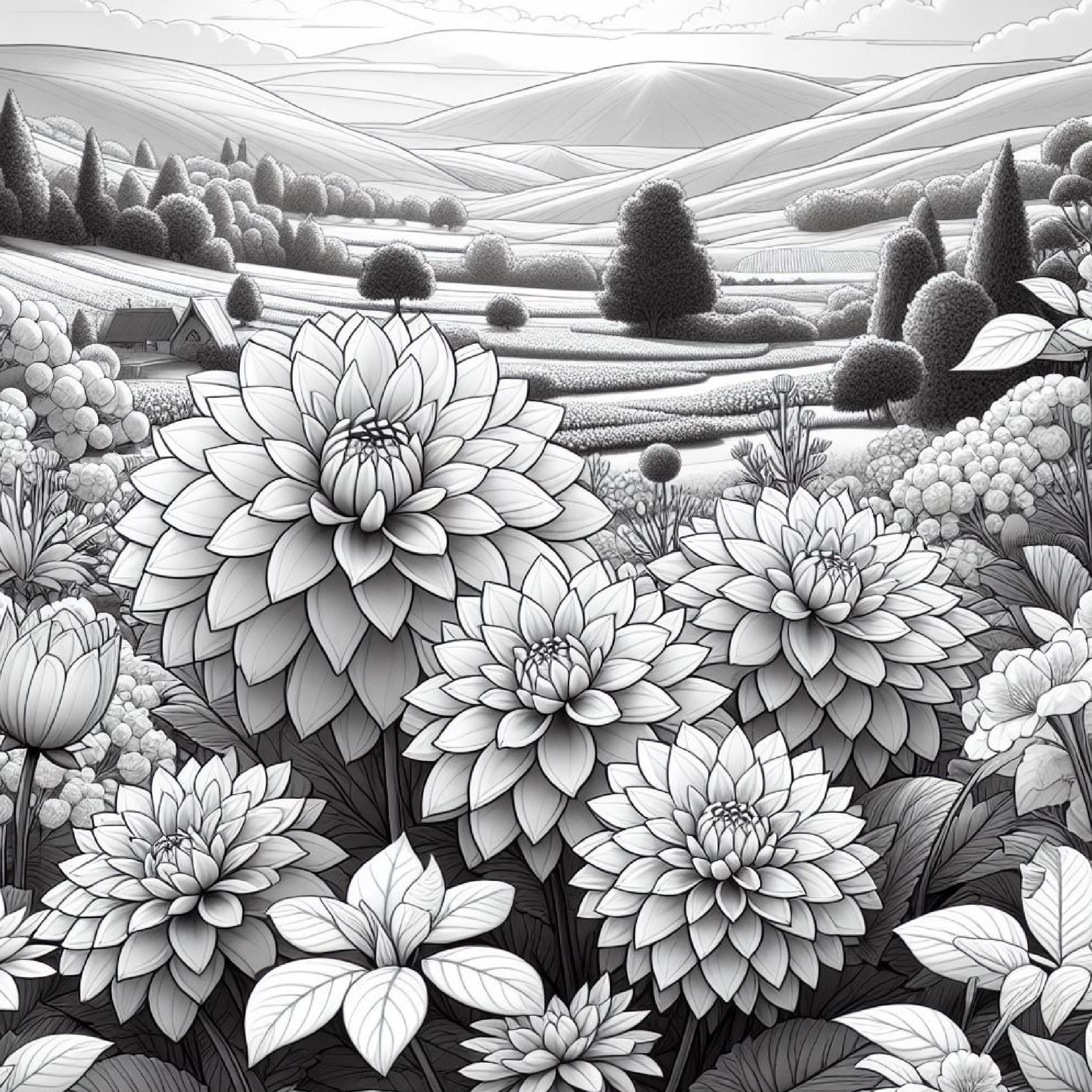 110 Dahlia Flowers Coloring Pages, Coloring Book, Adult Coloring Book ...
