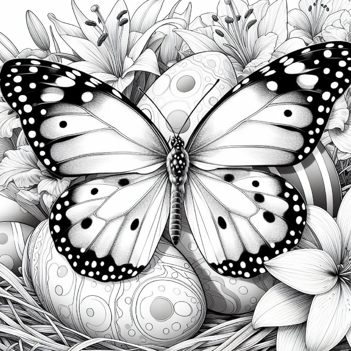 55 Easter Butterfly Coloring Pages, Coloring Book, Adult Coloring Book ...