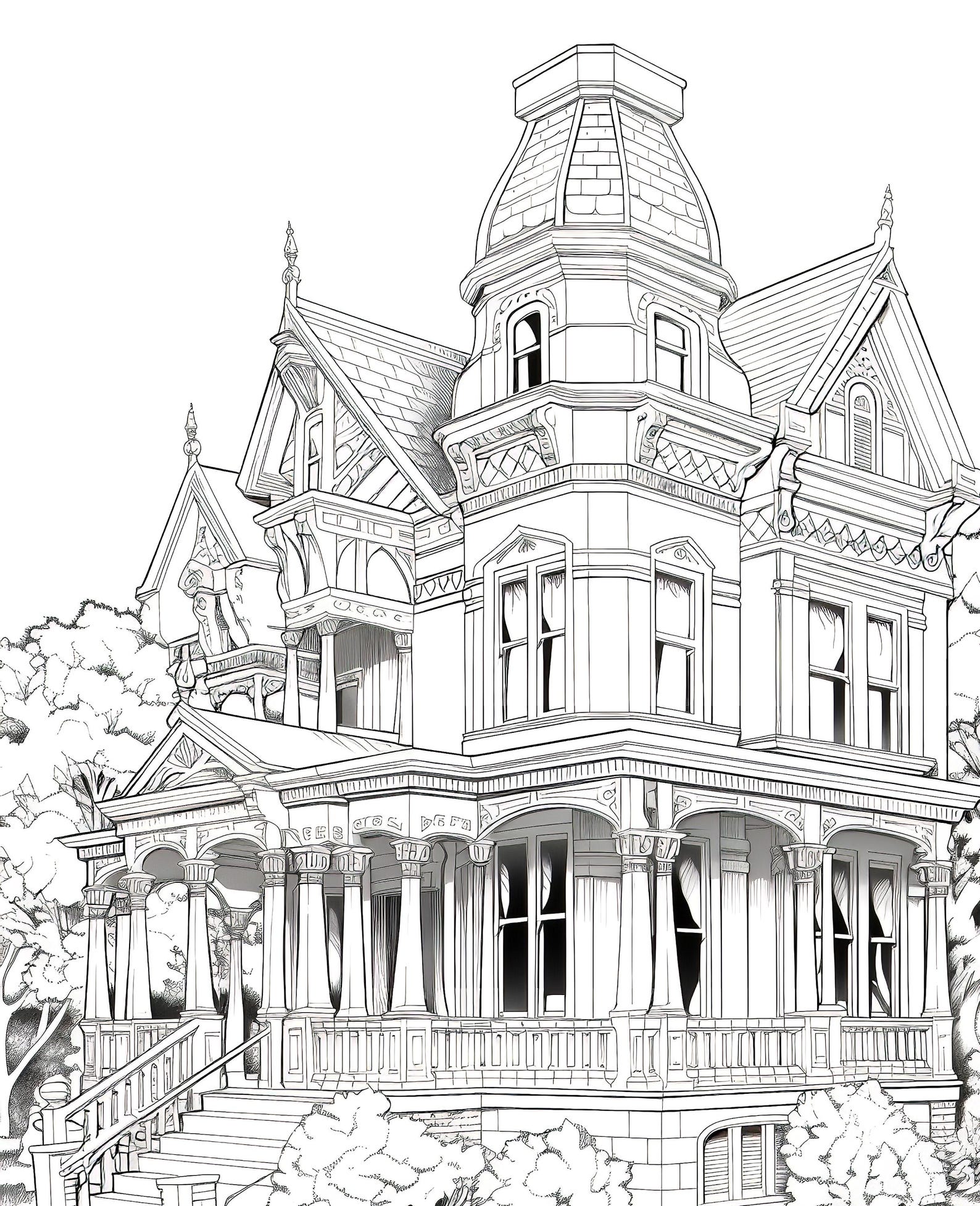 60 Old Fancy Homes Coloring Pages, Coloring Book, Adult Coloring Book ...