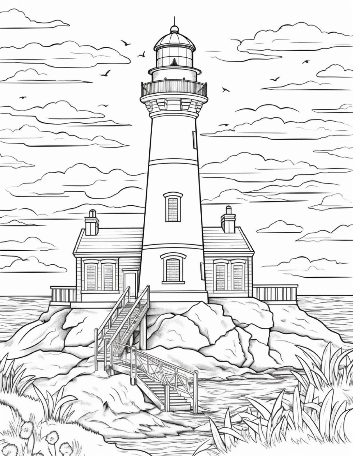 300 Beautiful Lighthouses, Beach Coloring Book, Adult Color, Kids ...