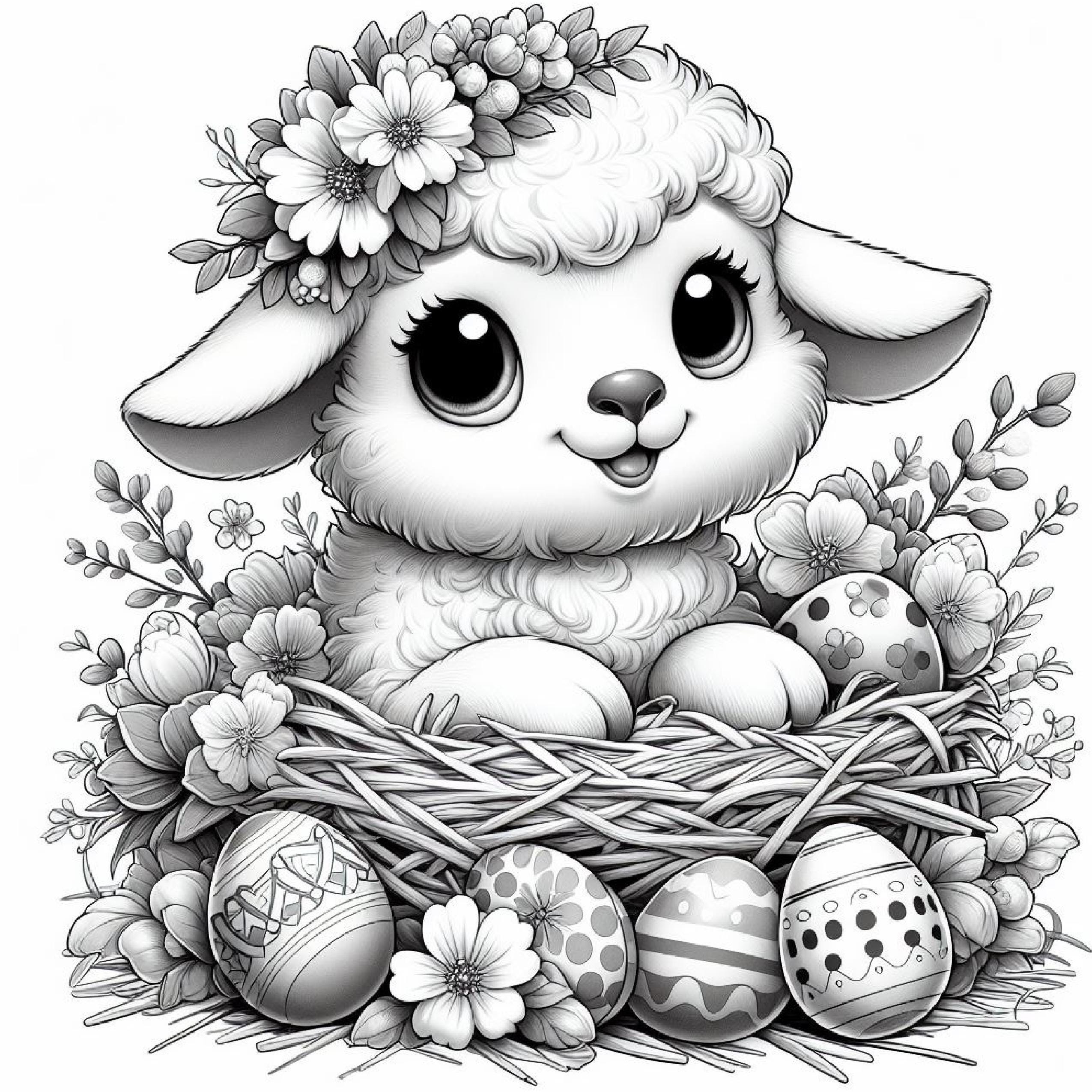 100 Easter Lambs (baby Sheep)coloring Pages, Coloring Book, Adult ...