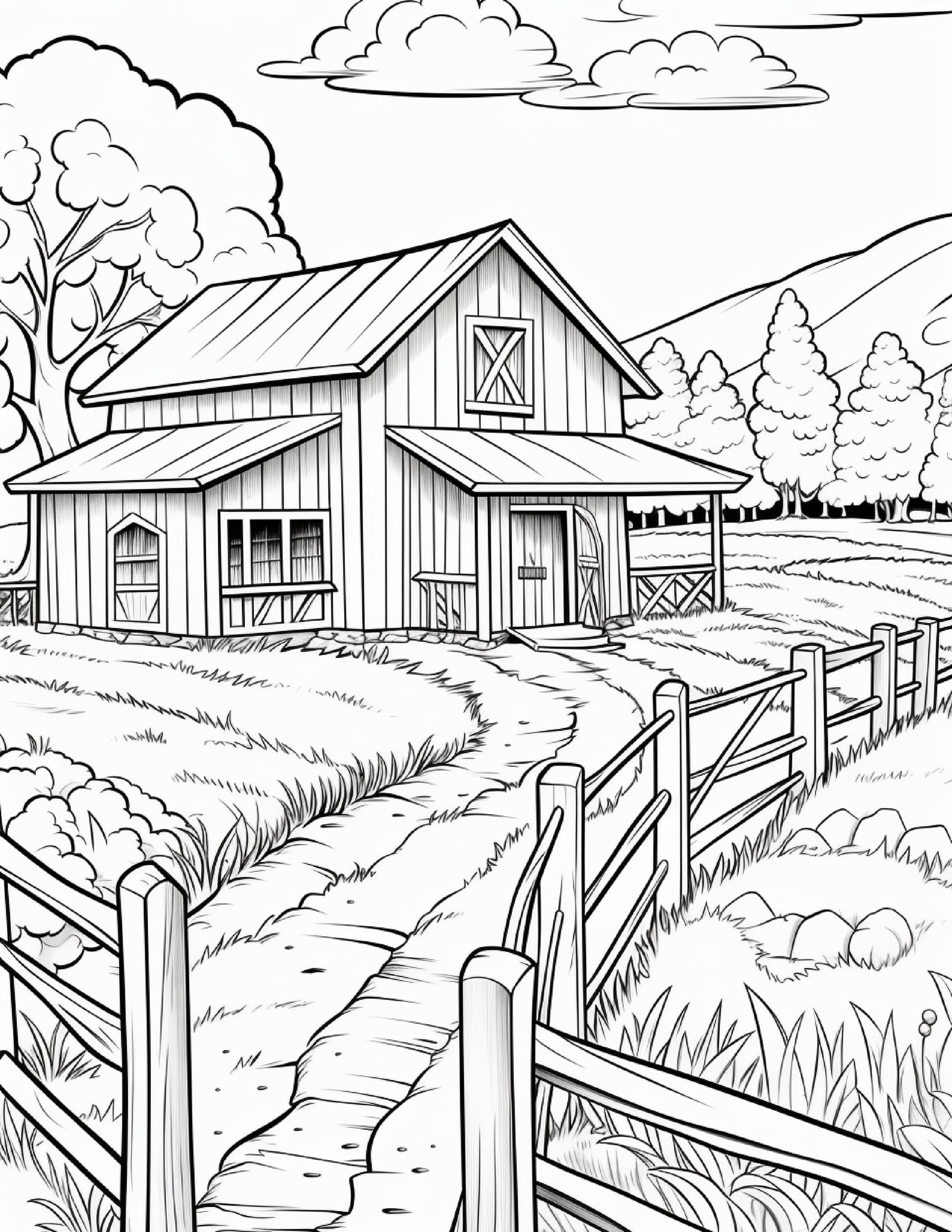 270 Farm and Country Scenes Coloring Pages, Coloring Book, Adult ...