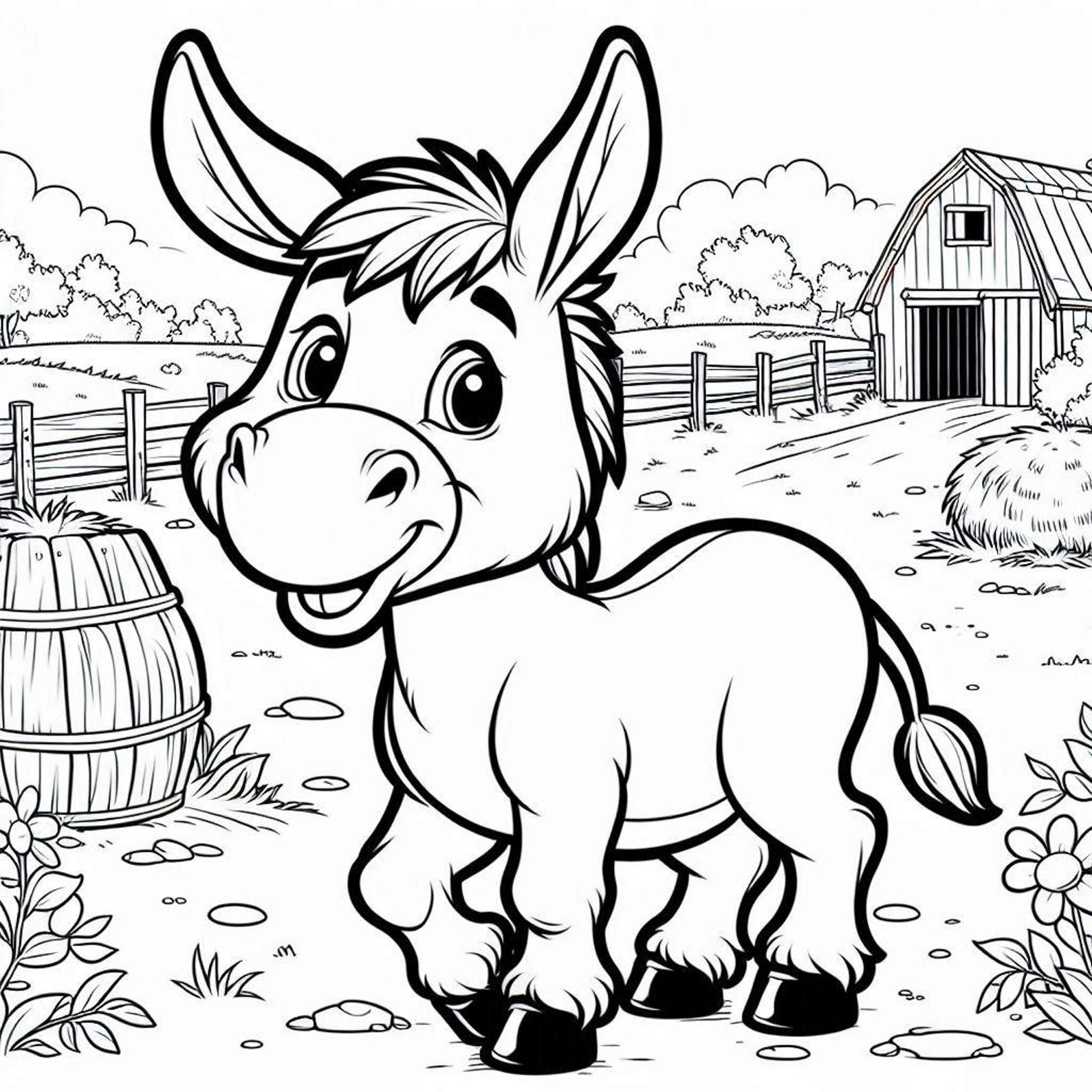 7 Donkeys Coloring Pages, Coloring Book, Adult Coloring Book, Kids ...
