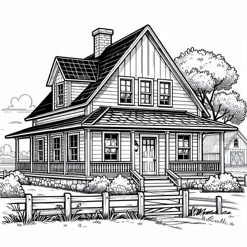 29 Farmhouses (farm House) Coloring Pages, Coloring Book, Adult ...