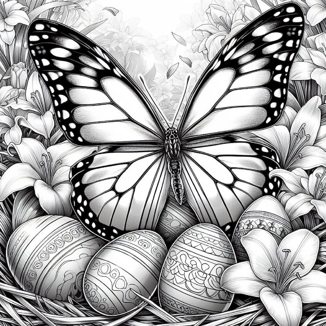55 Easter Butterfly Coloring Pages, Coloring Book, Adult Coloring Book ...