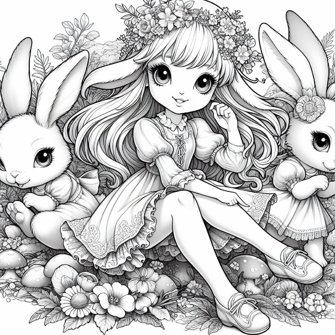 30 Cute Girl With Animals Coloring Pages, Coloring Book, Adult Coloring ...