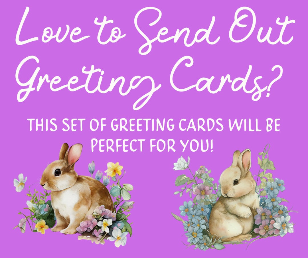 13 Printable Rabbit Greeting Cards | 5x7 Rabbit With Flowers Blank ...