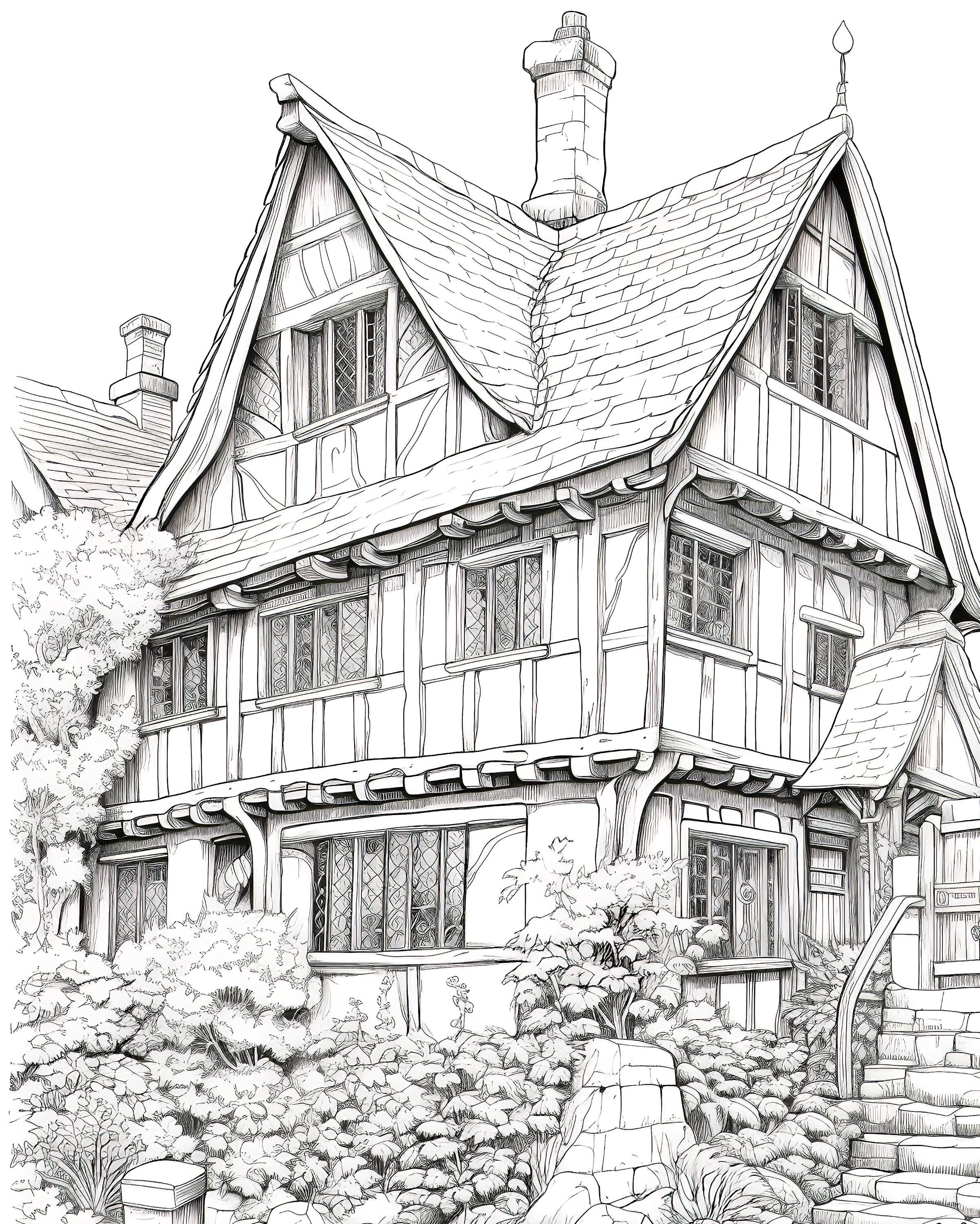 60 Old Fancy Homes Coloring Pages, Coloring Book, Adult Coloring Book ...
