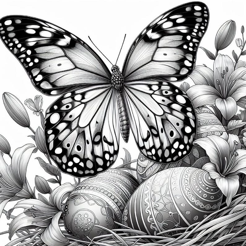 55 Easter Butterfly Coloring Pages, Coloring Book, Adult Coloring Book ...