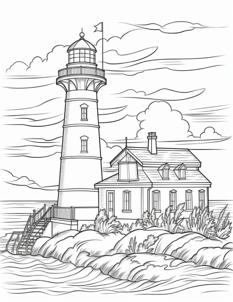 300 Beautiful Lighthouses, Beach Coloring Book, Adult Color, Kids ...