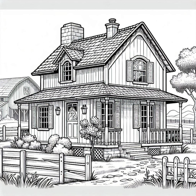 29 Farmhouses (farm House) Coloring Pages, Coloring Book, Adult ...