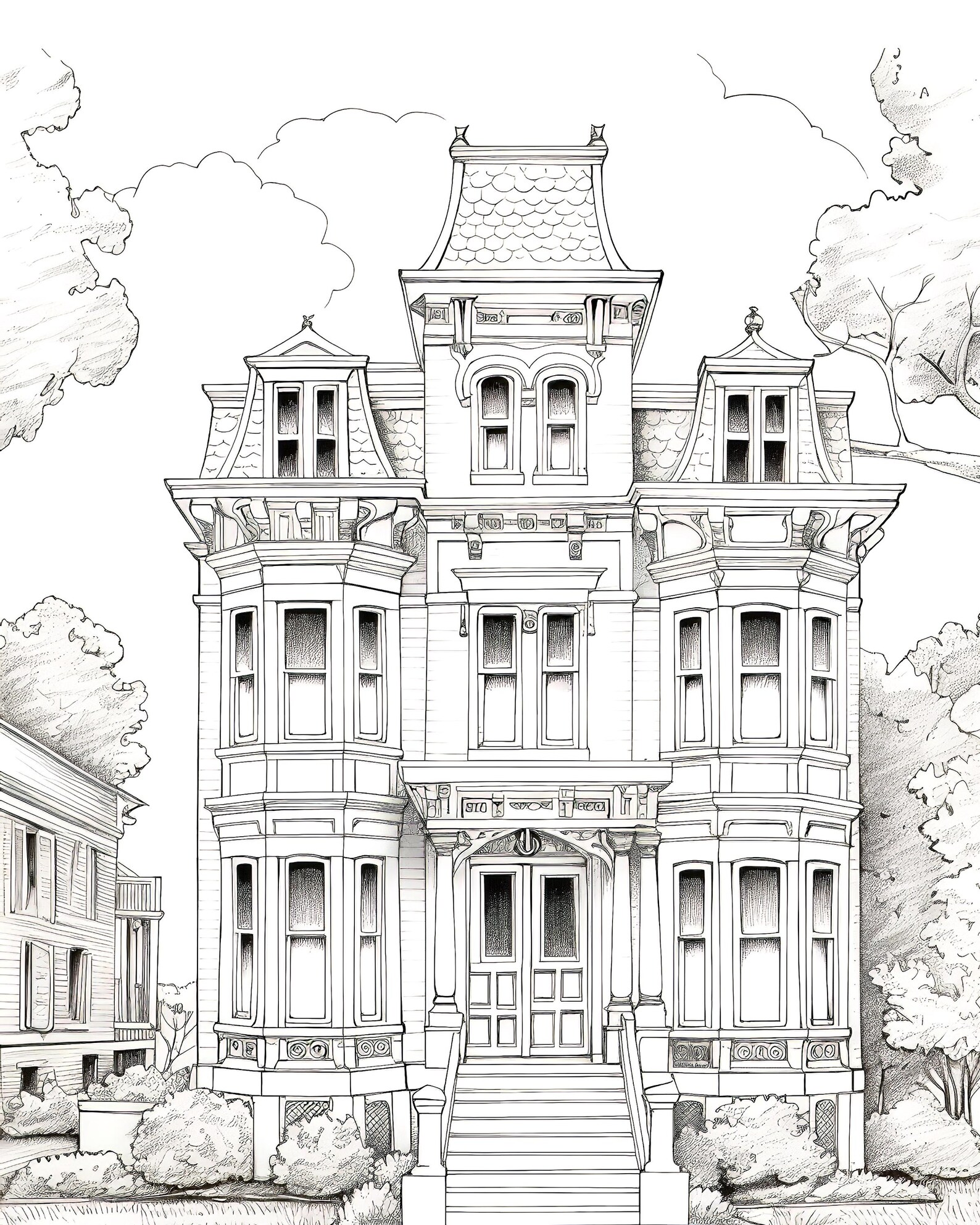 60 Old Fancy Homes Coloring Pages, Coloring Book, Adult Coloring Book ...