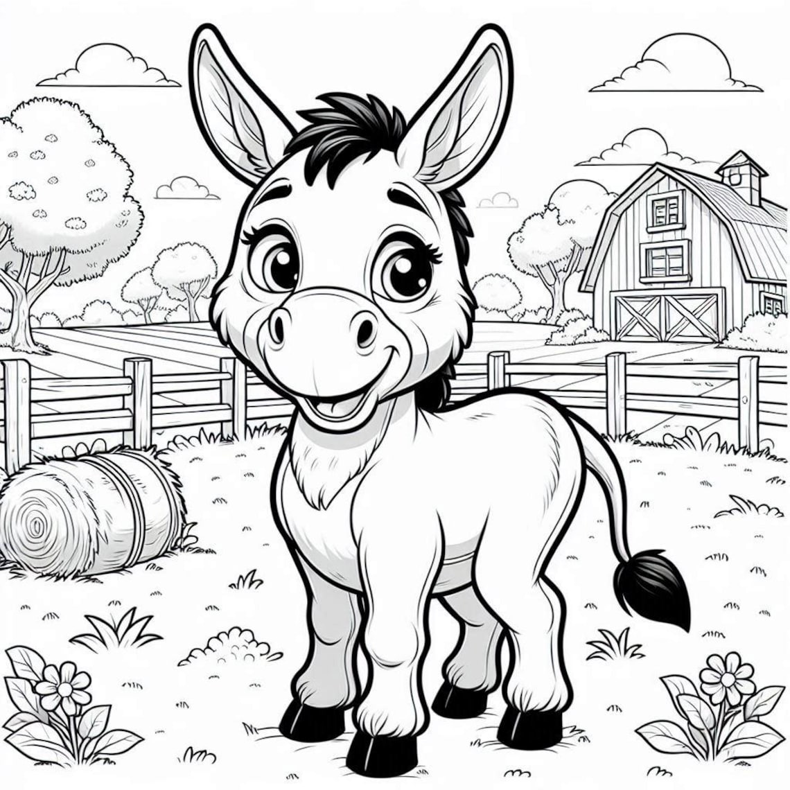 7 Donkeys Coloring Pages, Coloring Book, Adult Coloring Book, Kids ...