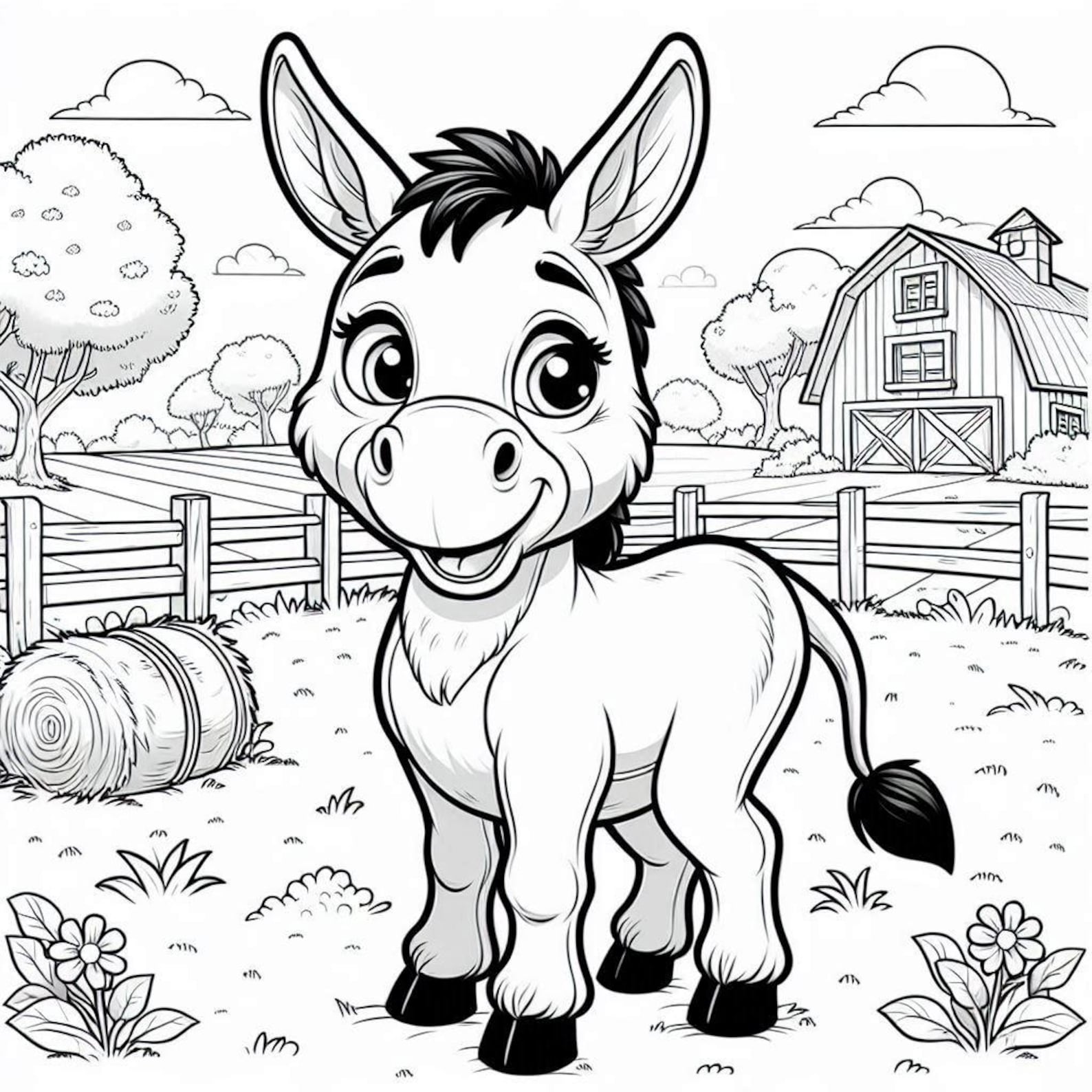 7 Donkeys Coloring Pages, Coloring Book, Adult Coloring Book, Kids ...