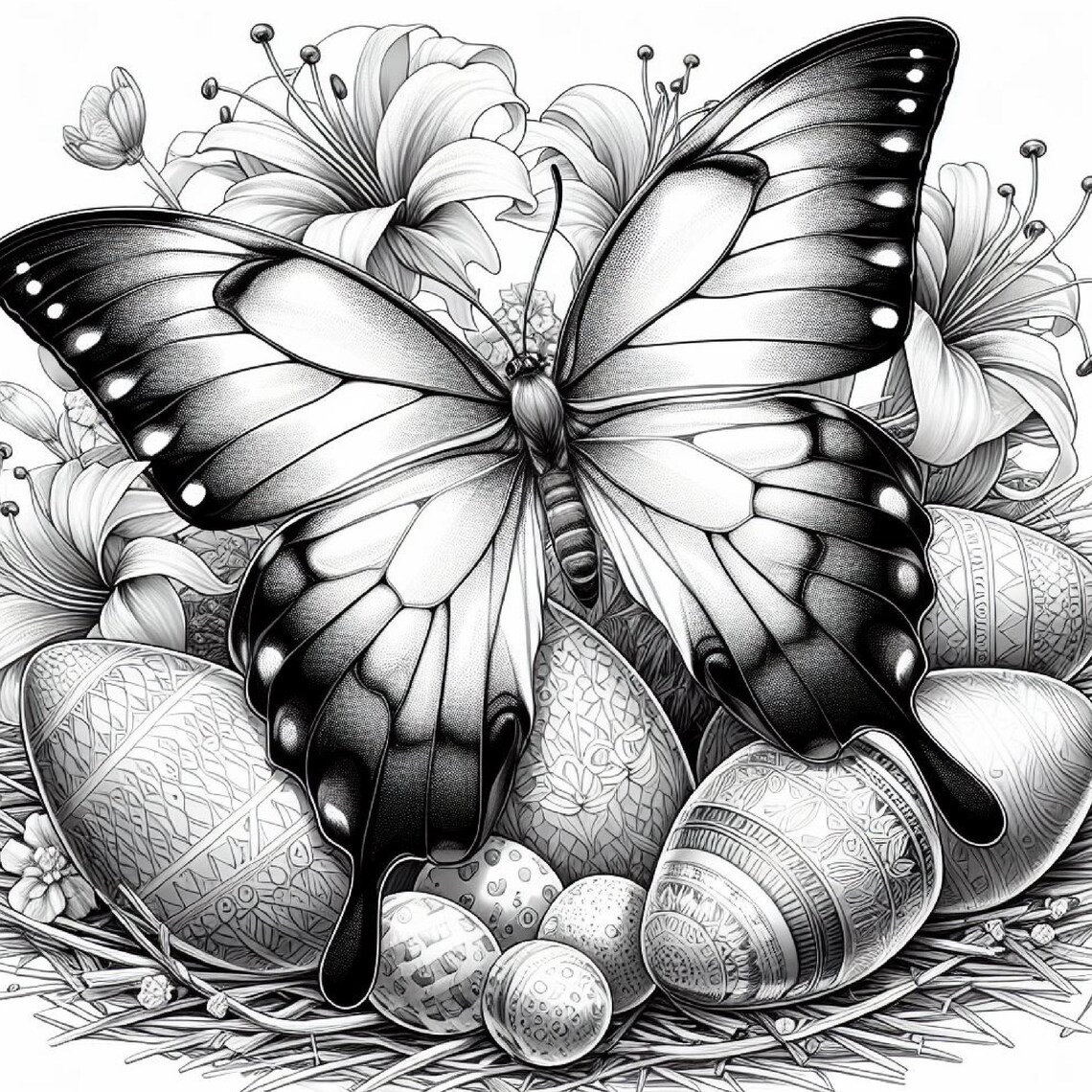 55 Easter Butterfly Coloring Pages, Coloring Book, Adult Coloring Book ...