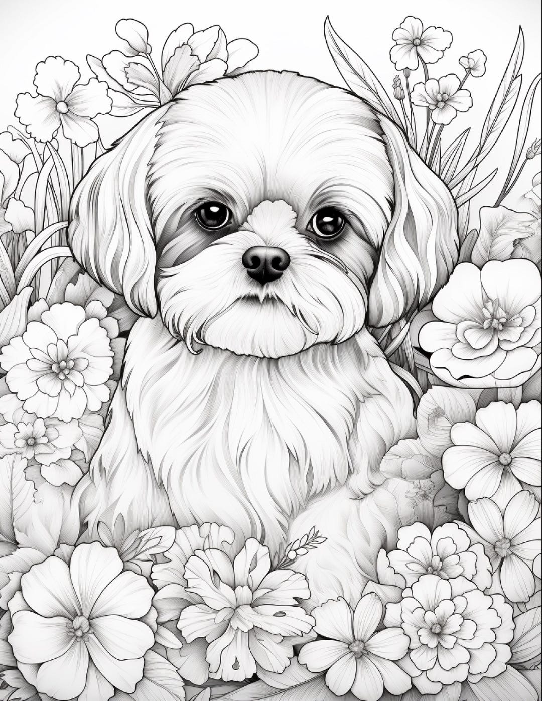 50 Realistic Dog Coloring Pages, Coloring Book, Adult Coloring Book ...