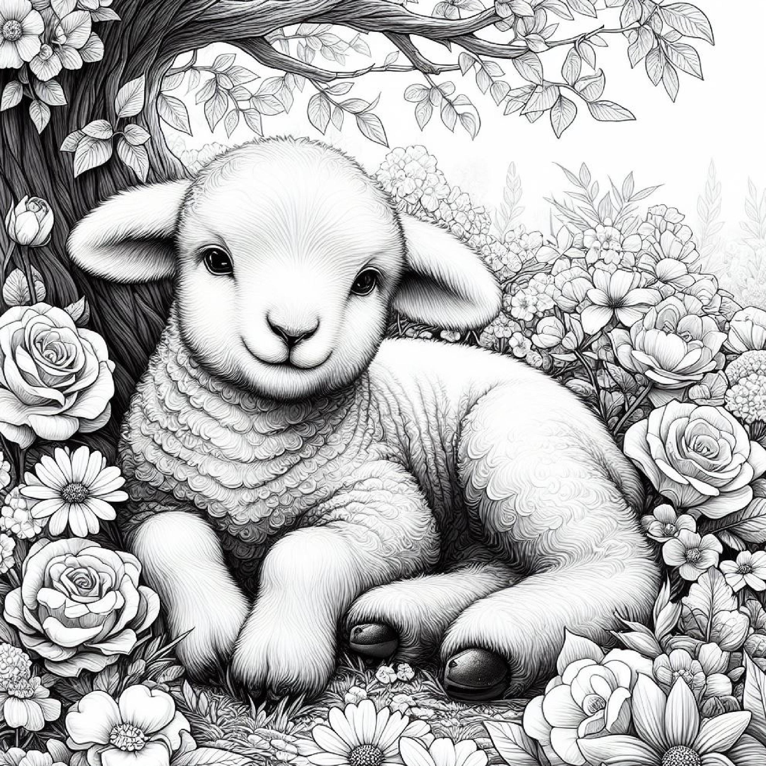 100 Easter Lambs (baby Sheep)coloring Pages, Coloring Book, Adult ...
