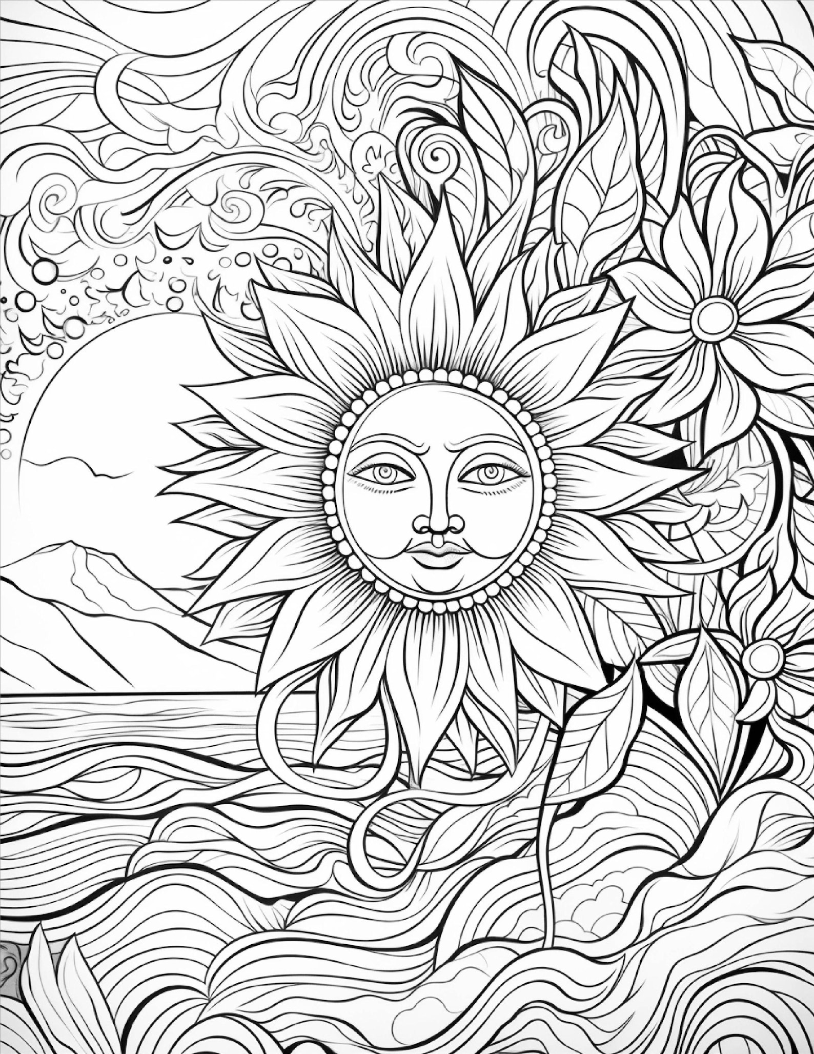 7 Suns and Moons Coloring Pages | Celestial Coloring Book | Printable ...