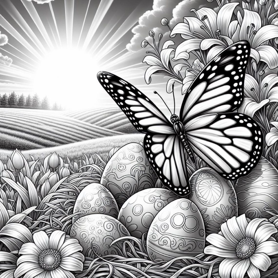 55 Easter Butterfly Coloring Pages, Coloring Book, Adult Coloring Book ...