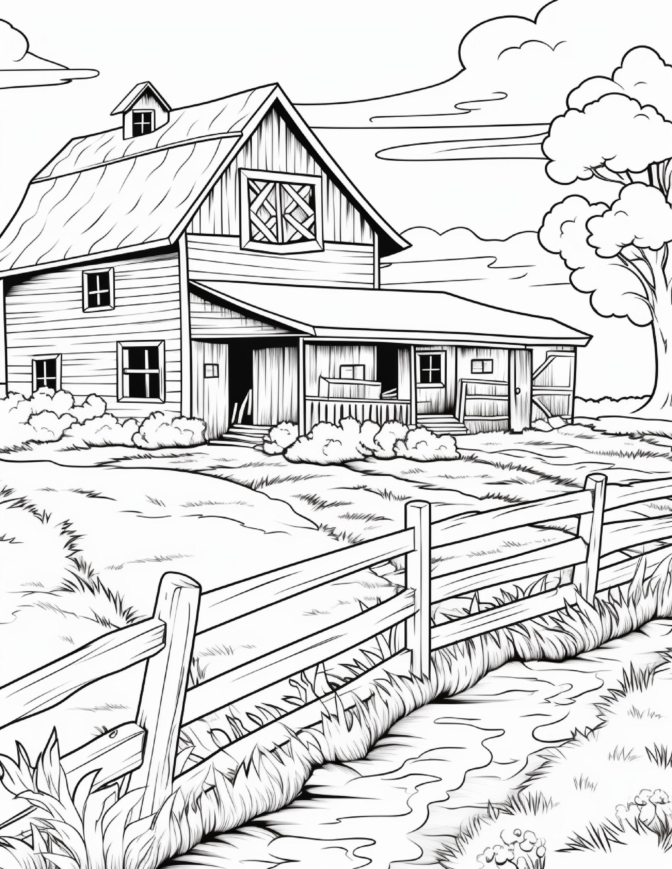 270 Farm and Country Scenes Coloring Pages, Coloring Book, Adult ...