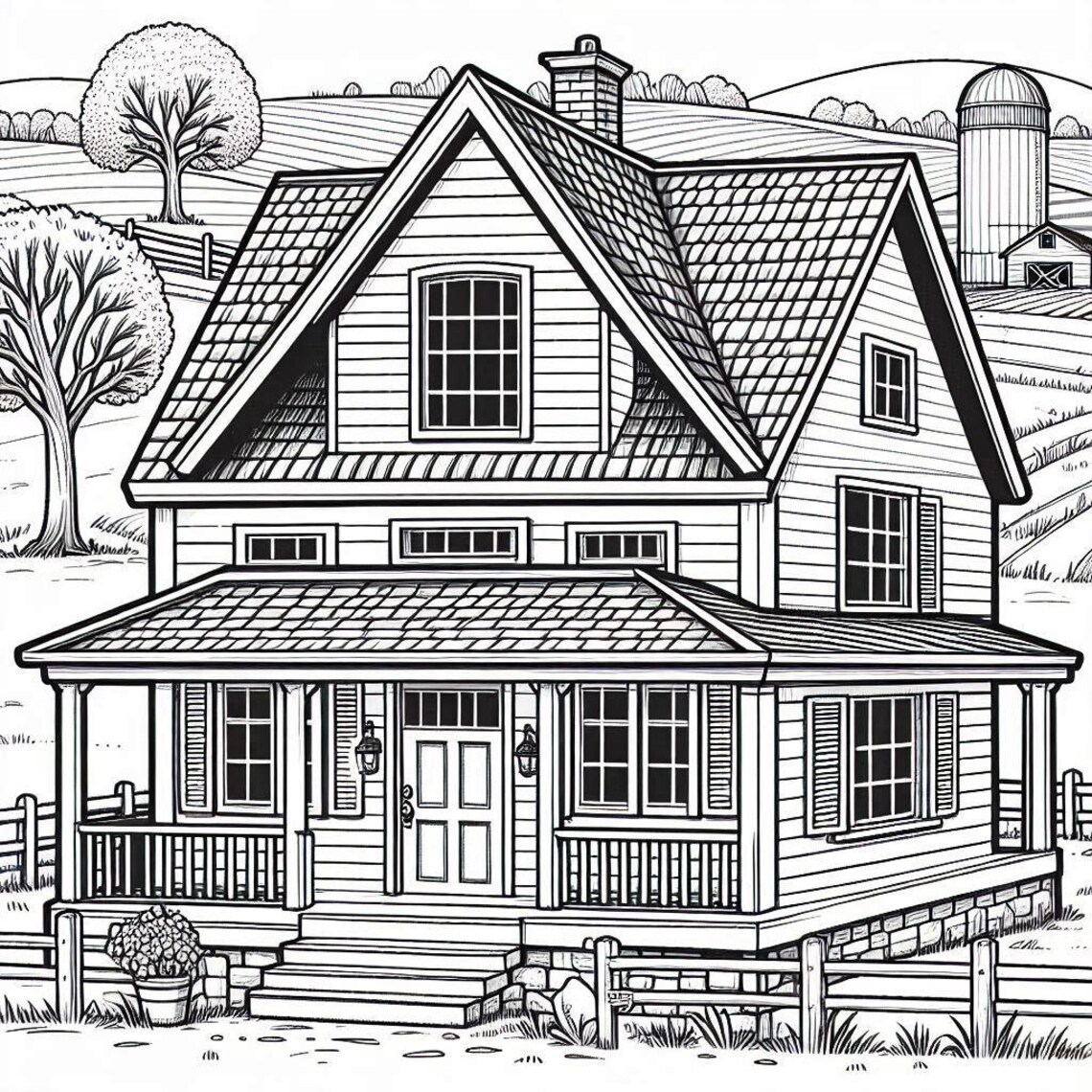 29 Farmhouses (farm House) Coloring Pages, Coloring Book, Adult ...