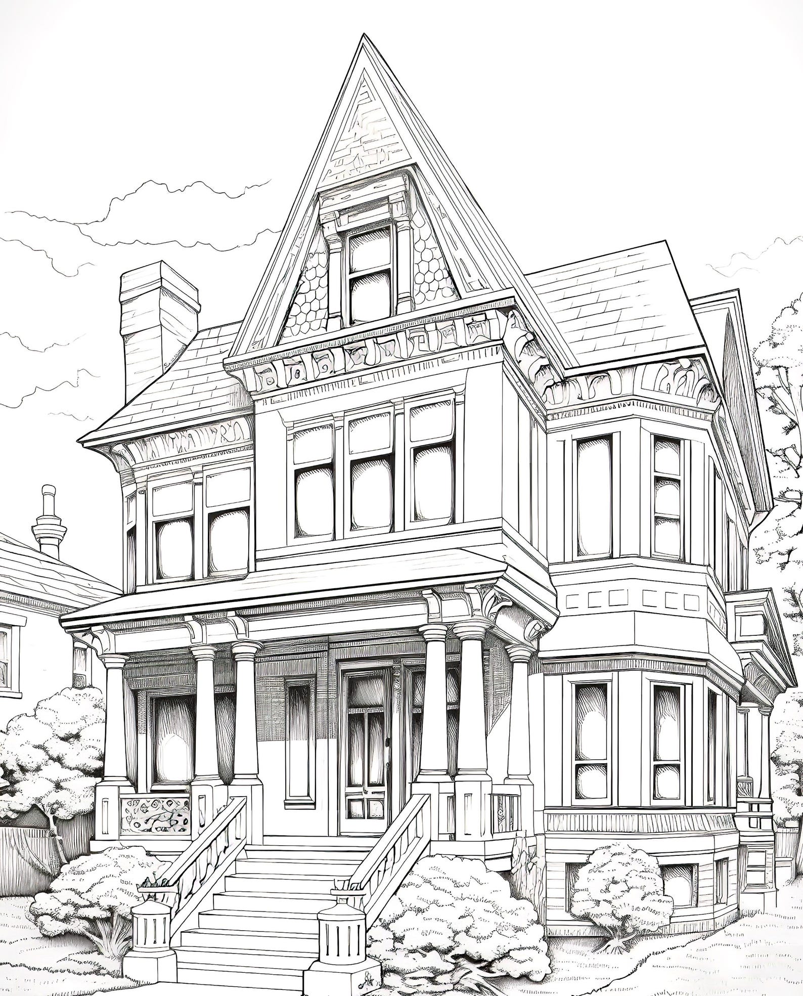 60 Old Fancy Homes Coloring Pages, Coloring Book, Adult Coloring Book ...