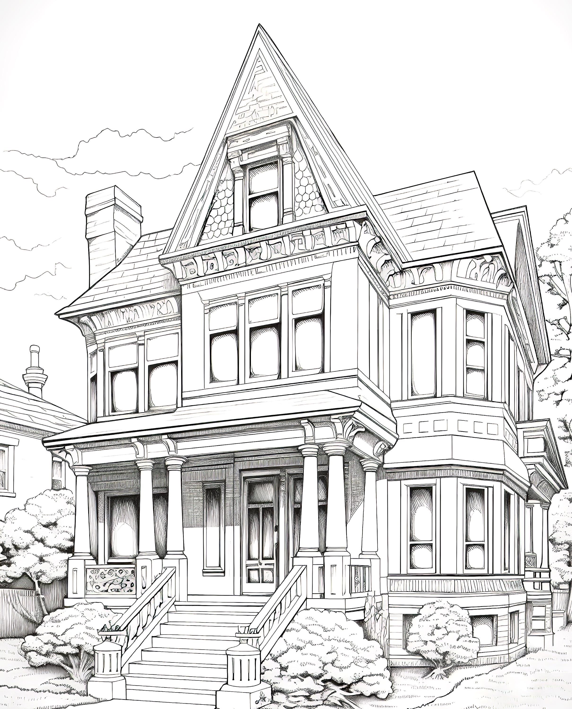 60 Old Fancy Homes Coloring Pages, Coloring Book, Adult Coloring Book ...