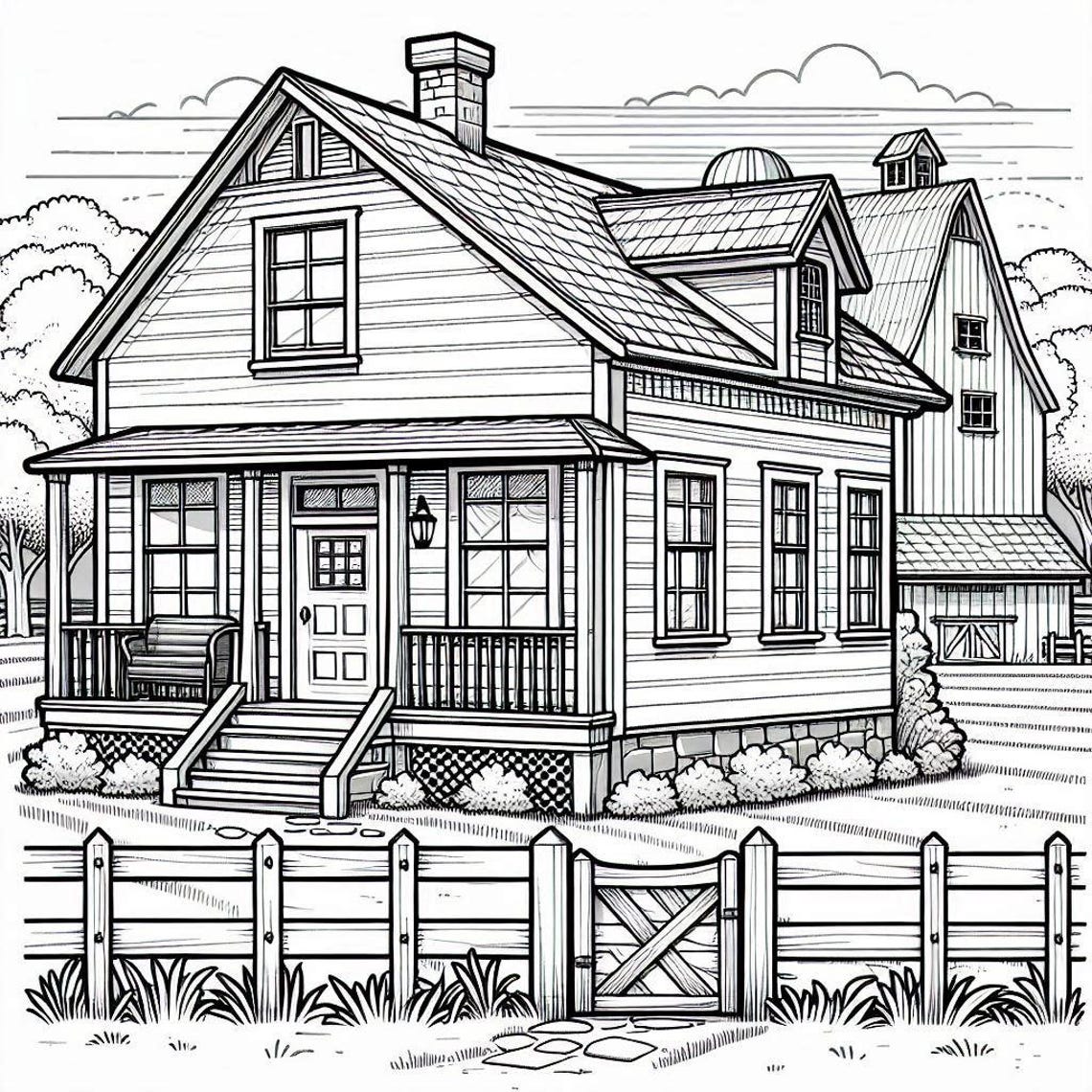 29 Farmhouses (farm House) Coloring Pages, Coloring Book, Adult ...