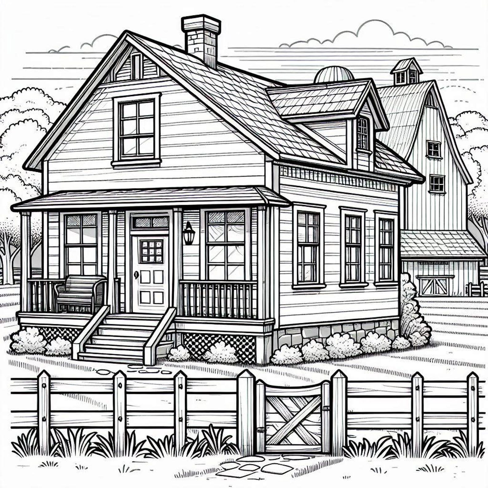 29 Farmhouses (farm House) Coloring Pages, Coloring Book, Adult ...